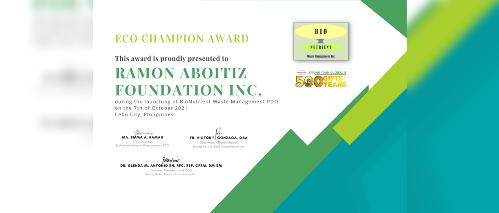 RAFI One To Tree receives Eco Champion Award | Cebu Daily News