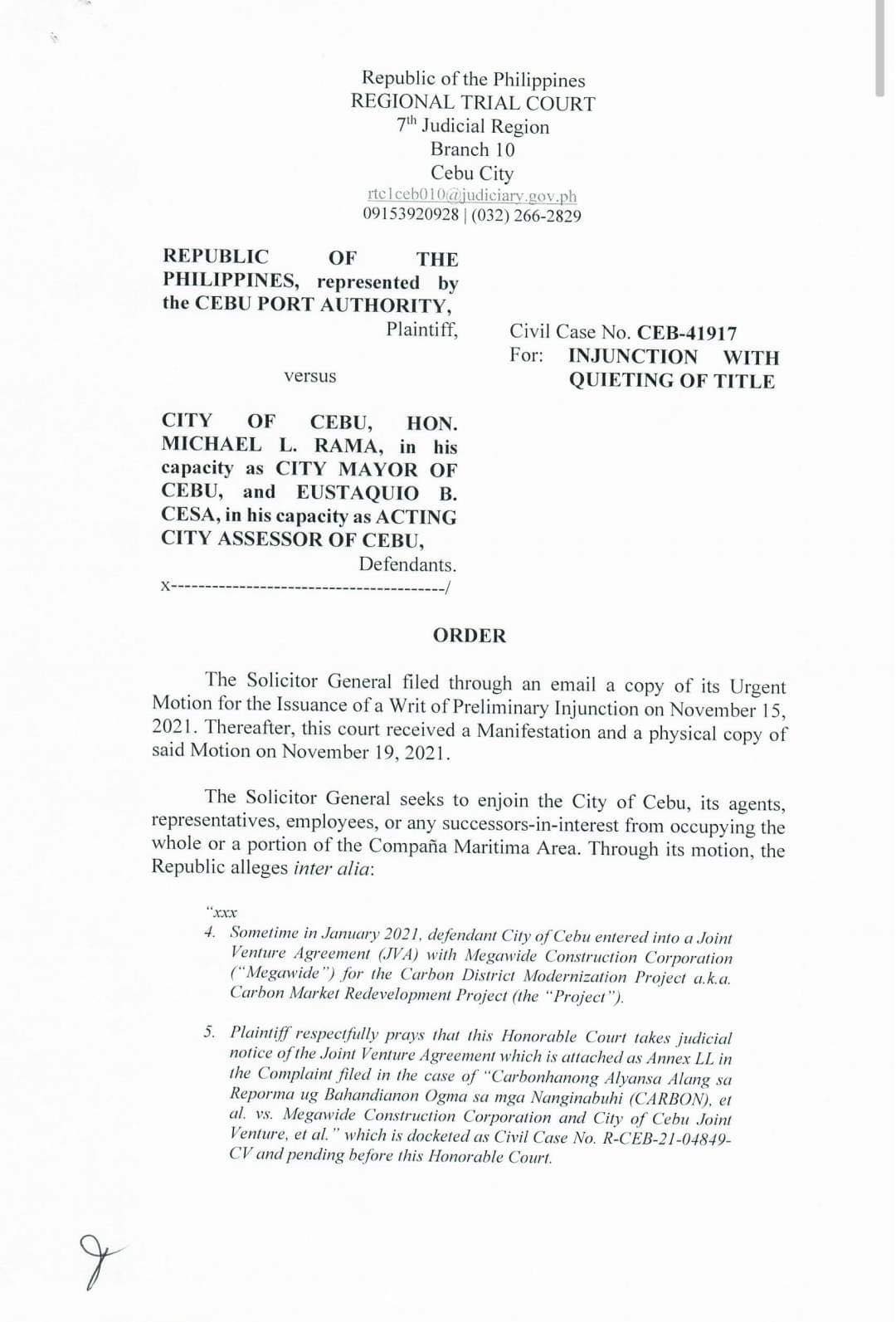 Court grants CPA's petition for Preliminary Injunction over Compania ...