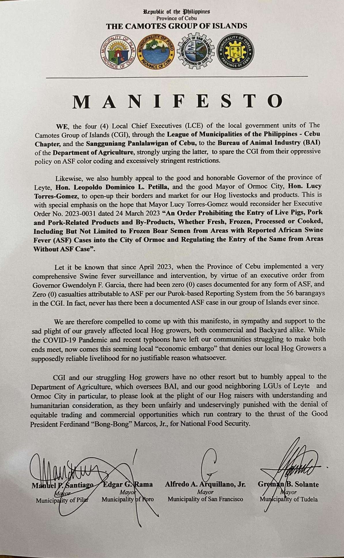 Camotes mayors to Bureau of Animal Industry: Spare the island from ...