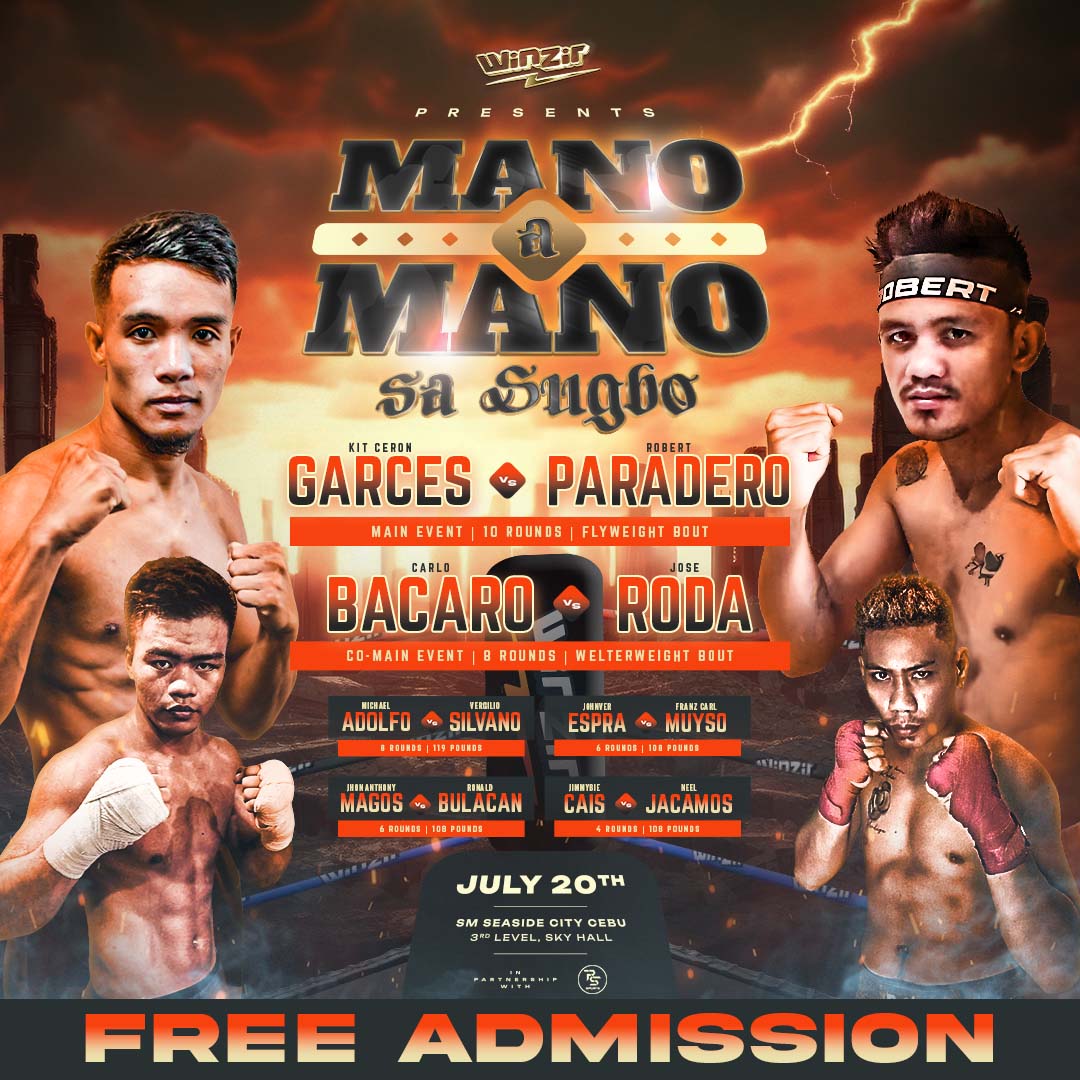 Free admission: WinZir's “Mano-a-Mano sa Sugbo” boxing event on July 20th