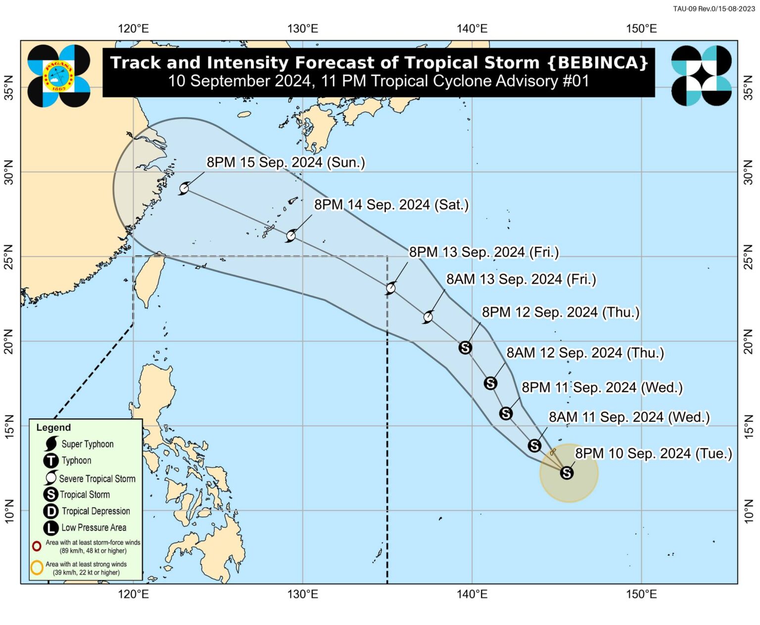 Tropical depression intensifies into tropical storm Bebinca