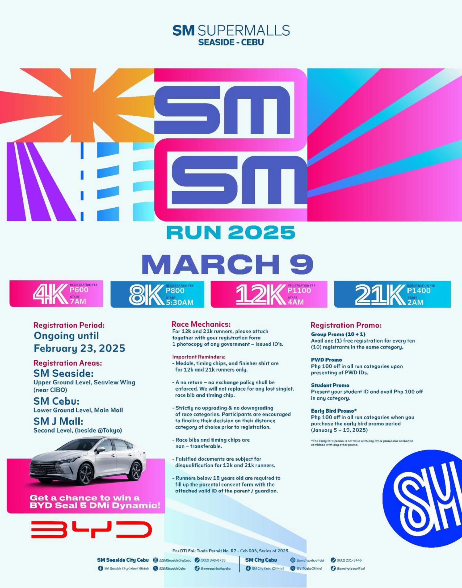 SM powers up the return of the SM2SM Run with a BYD electric car ready to drive away in the ...