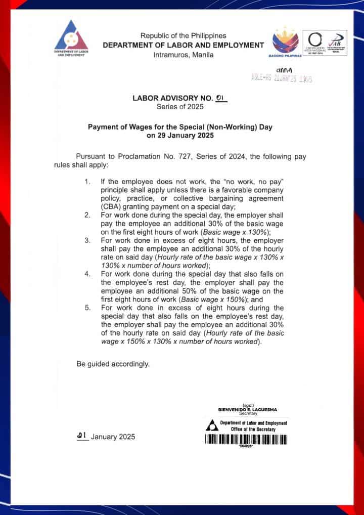 DOLE issues pay rules for Chinese New Year holiday on Jan 29 | Cebu ...