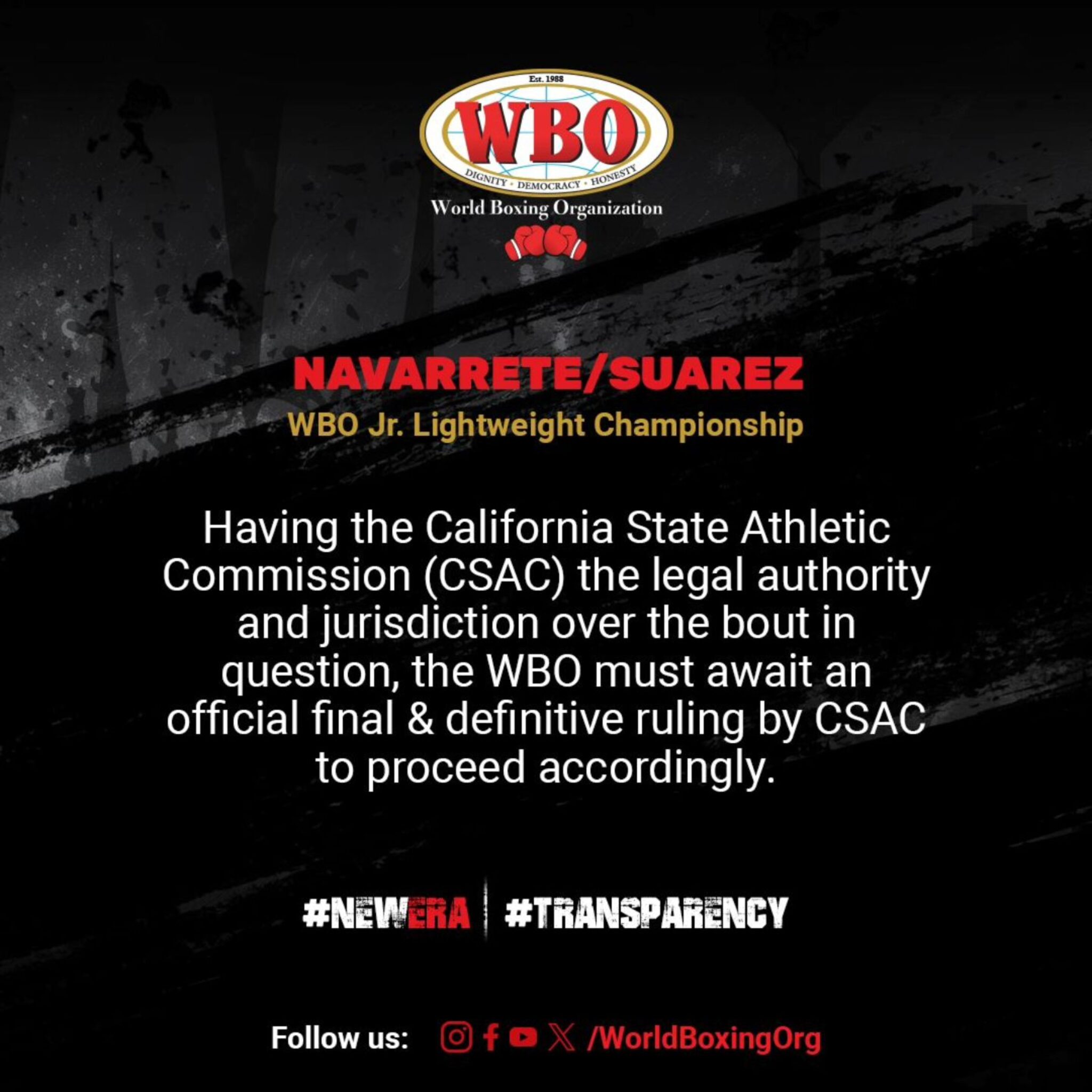 Navarrete-Suarez fight: WBO awaits CSAC ruling