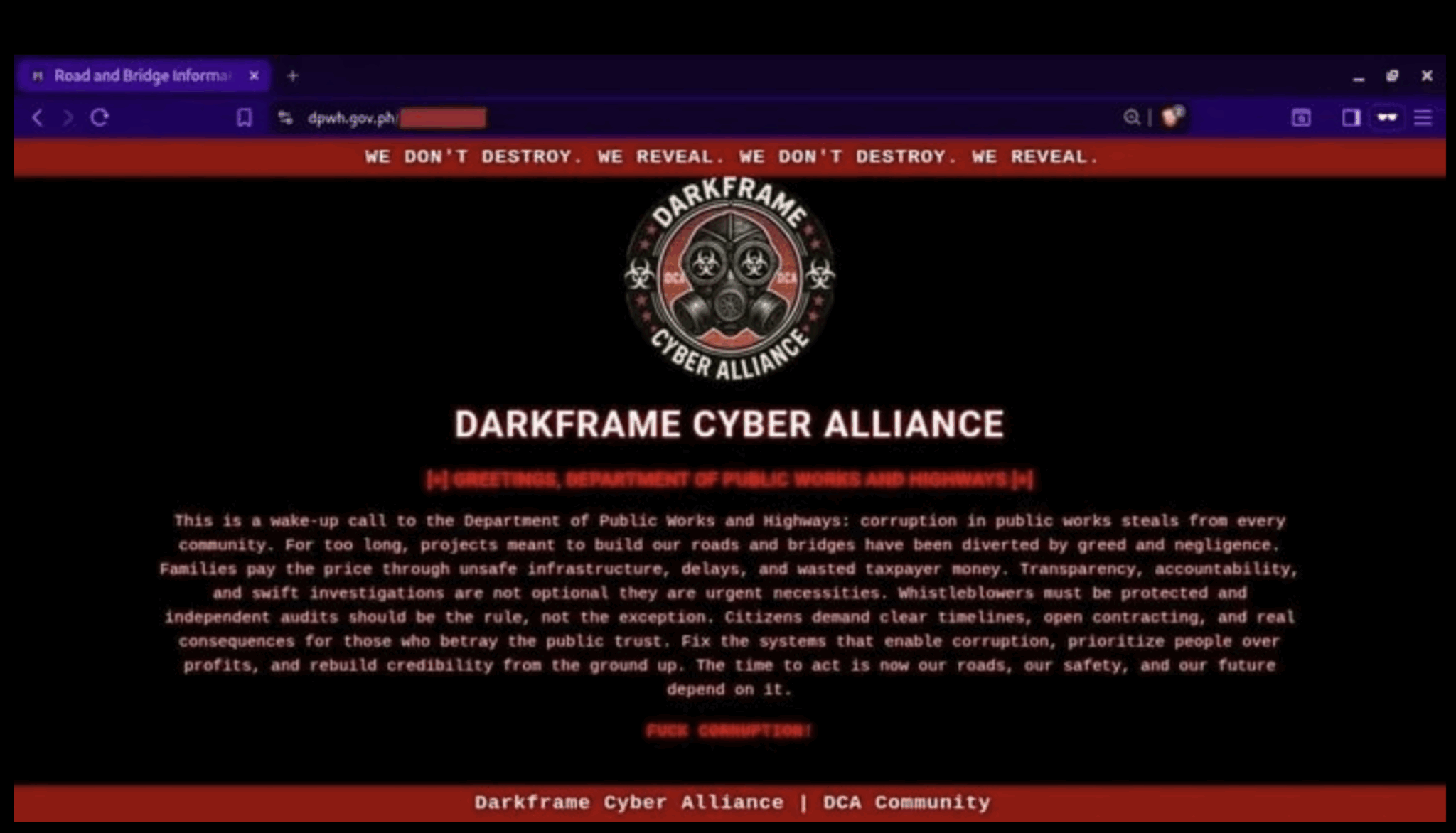 DPWH website defaced amid protests over alleged corruption