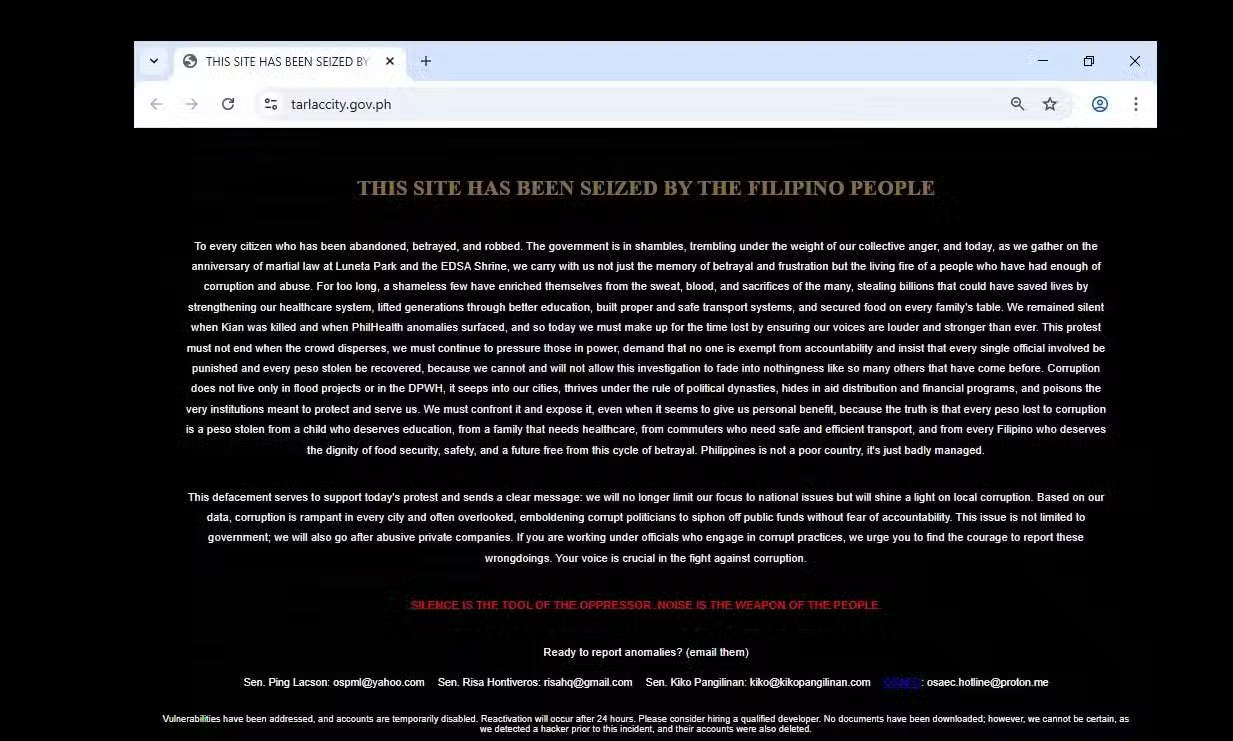 Tarlac City website hacked, defaced with anti-corruption manifesto
