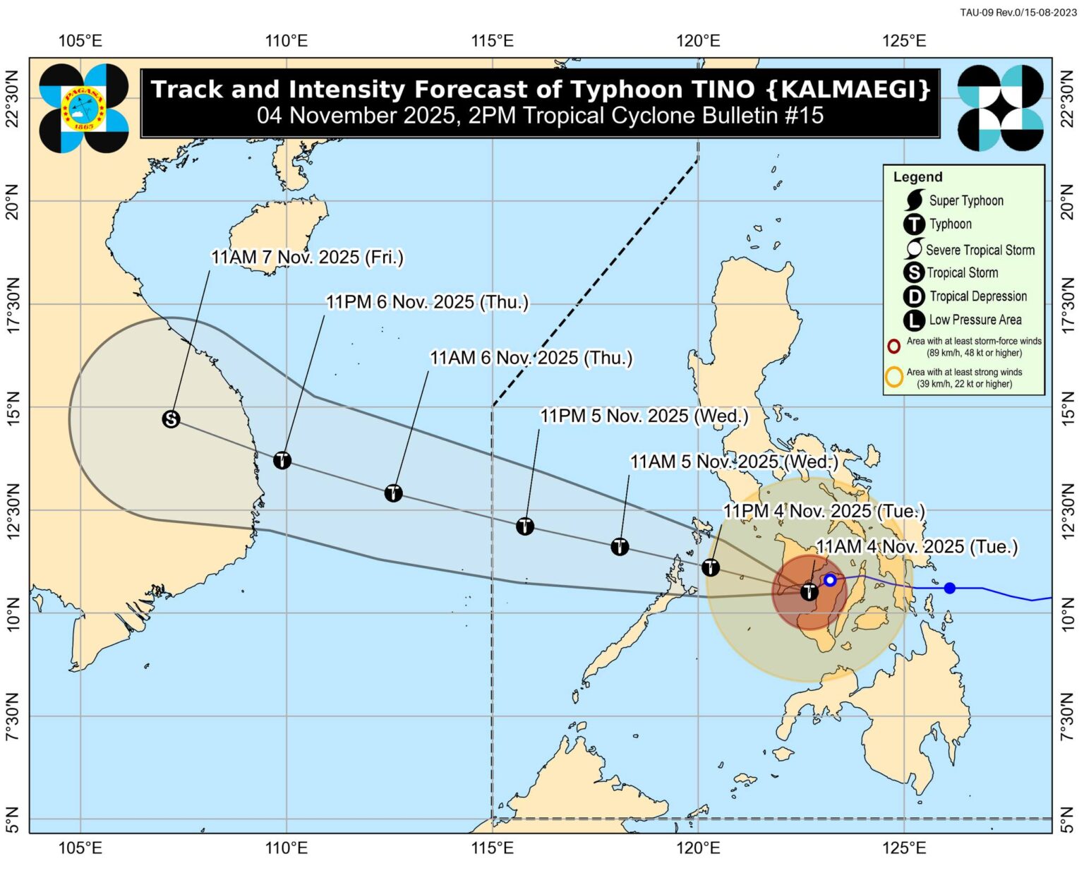 Typhoon Tino weakens further, slows down over Iloilo Strait