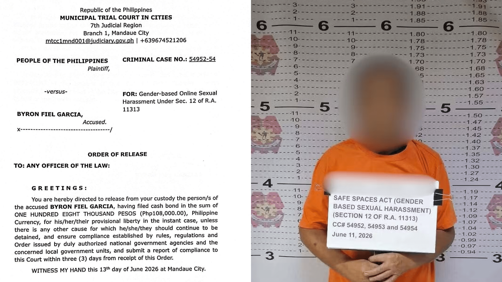 Byron Garcia posts bail in sexual harassment case